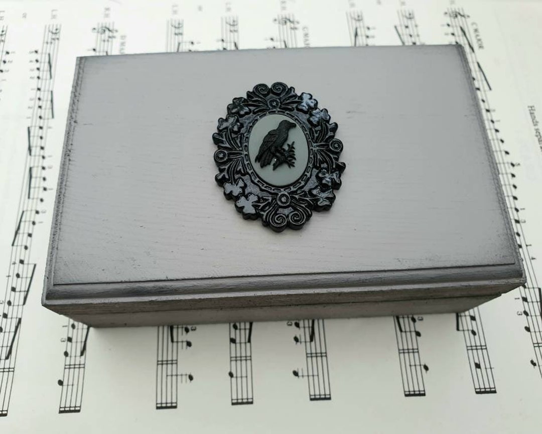 Gothic Jewellery Box With Crow or Raven Cameo, Altered Wooden Trinket ...