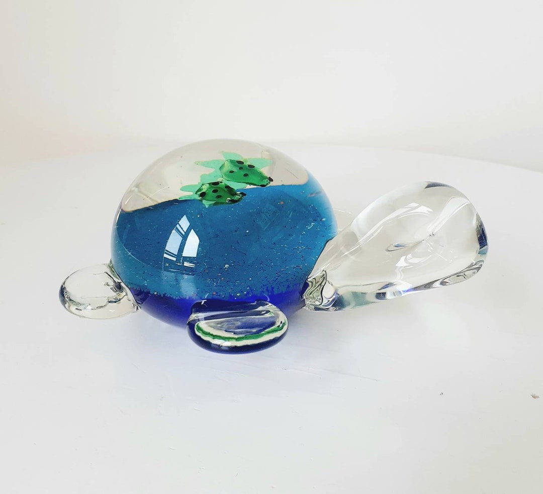Vintage Glass Turtle Paperweight Figurine - Etsy