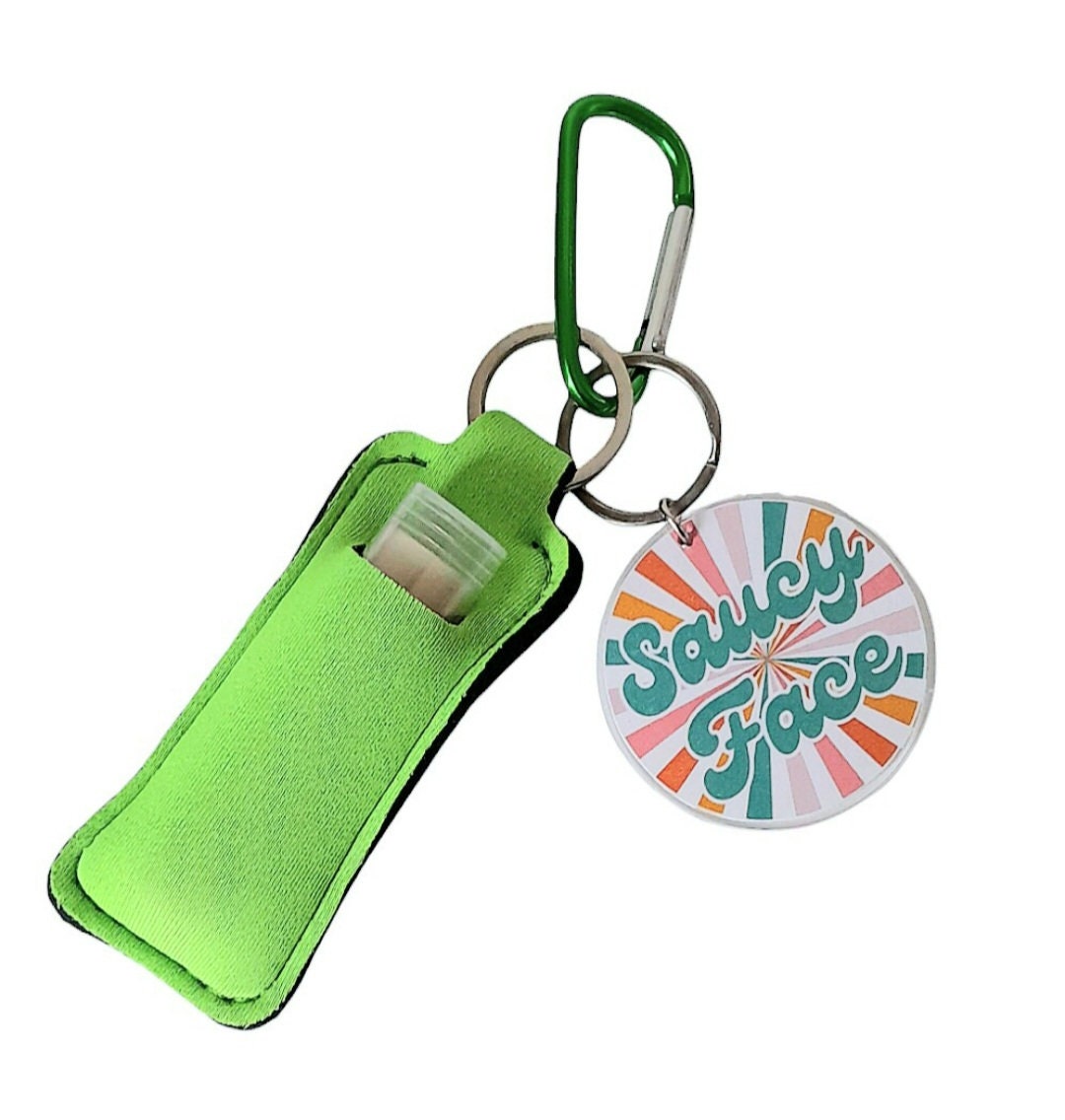Saucy Face Keychain Lime Green Neoprene Lip Balm Holder and Your Choice ...