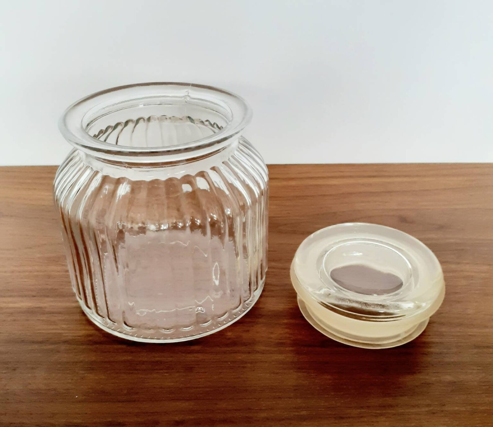 Vintage Clear Glass Ribbed Jar - Etsy