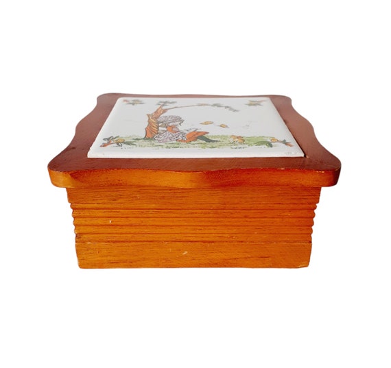 Vintage Hobby Lobby Tile Top Wood Box Jewelry Box - Gem