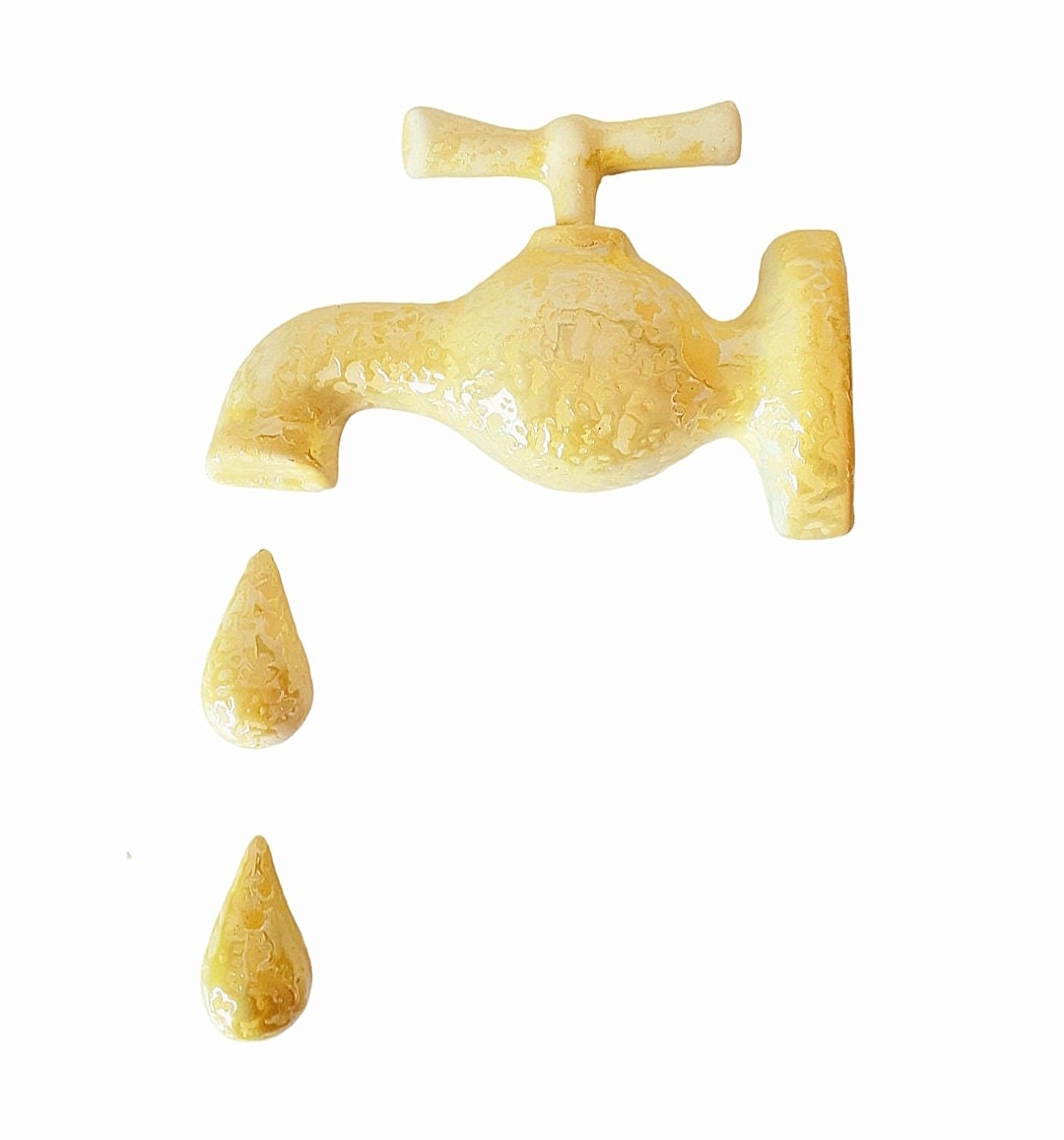 Vintage Yellow Glazed Ceramic Wall Faucet With Water Drops Dripping ...