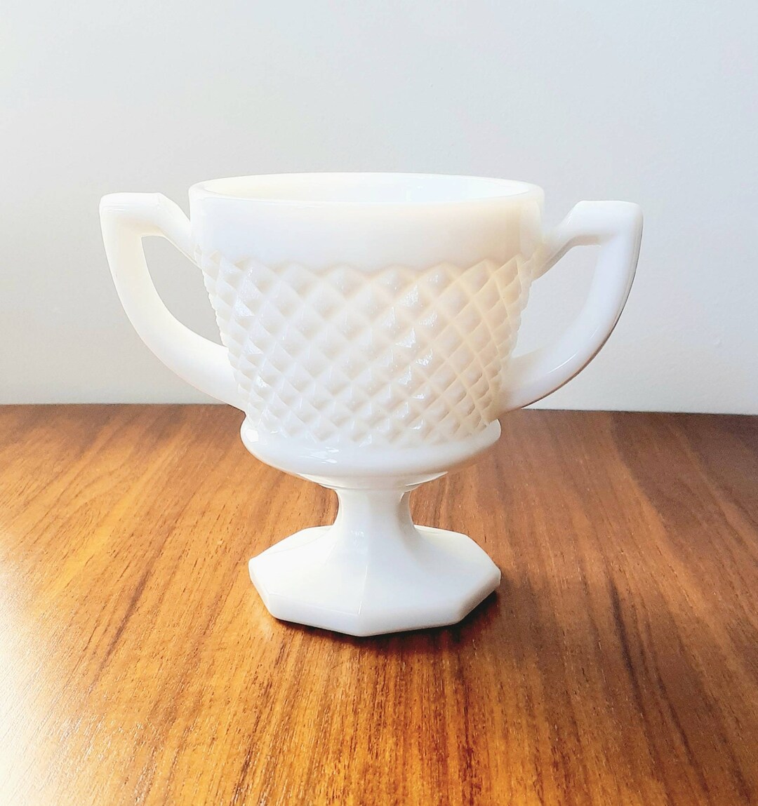 Vintage Diamond Point Milk Glass Sugar Bowl - Etsy