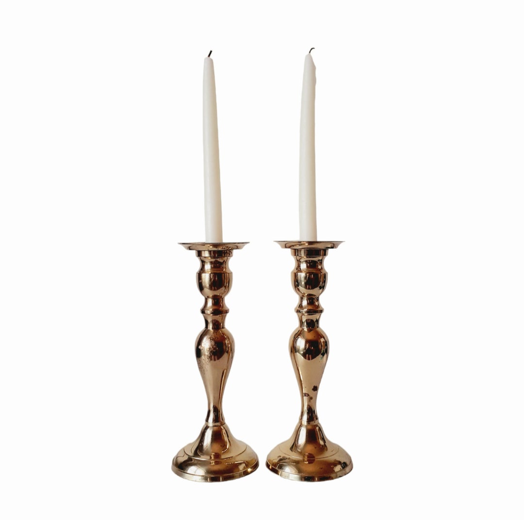 Vintage Tall Solid Brass Taper Candlesticks Set of 2 - Etsy