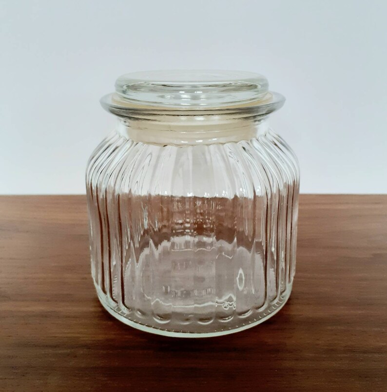 Vintage Clear Glass Ribbed Jar - Etsy