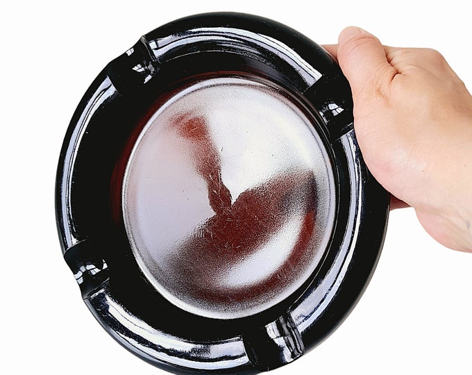 Vintage Mid Century MCM 8 Inch Dark Brown Glass Round Ashtray - Etsy