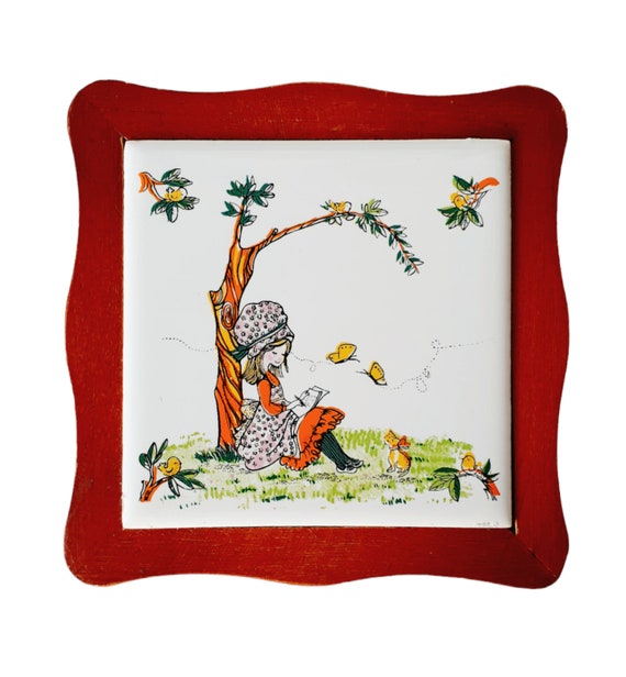 Vintage Hobby Lobby Tile Top Wood Box Jewelry Box - Gem