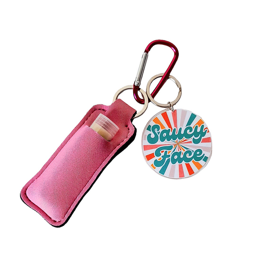 Saucy Face Keychain Pink Neoprene Lip Balm Holder and Your Choice of ...
