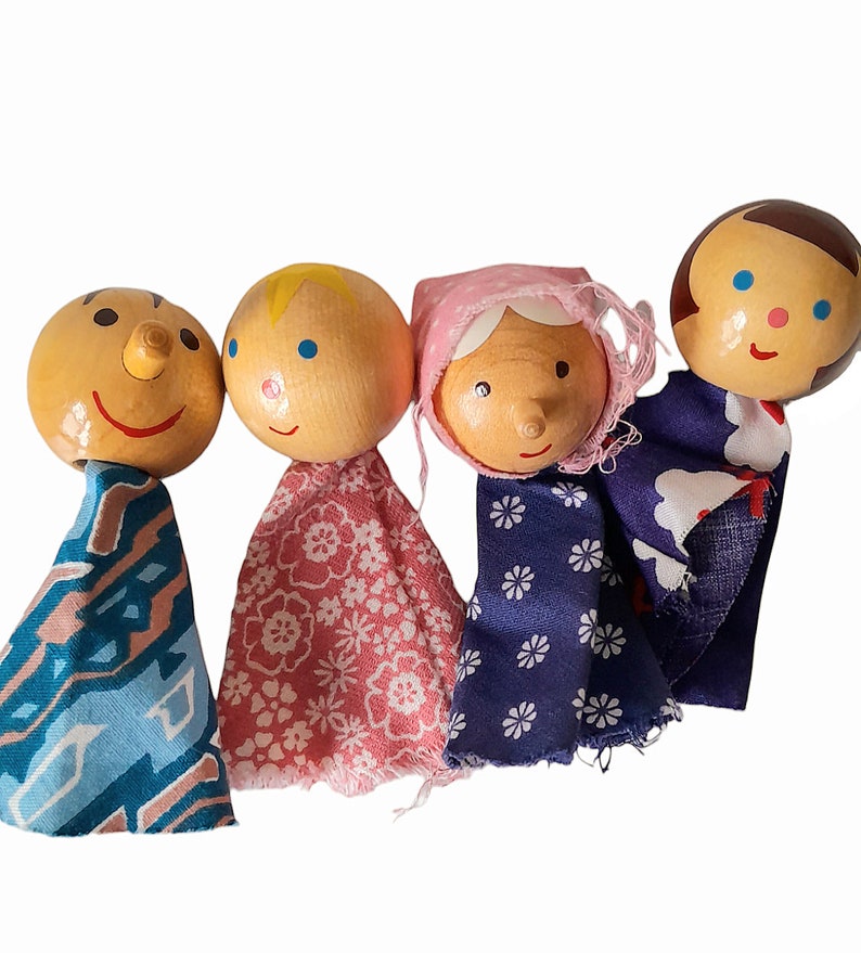 Vintage Wood and Fabric Finger Puppets - Etsy