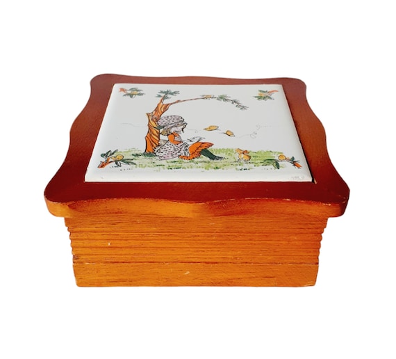 Vintage Hobby Lobby Tile Top Wood Box Jewelry Box - Gem