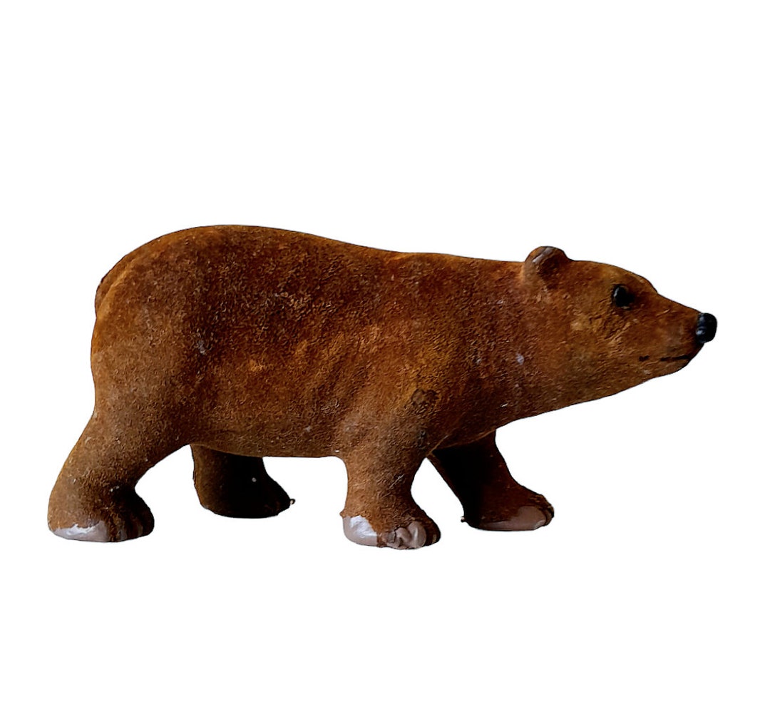 Vintage Flocked Velvet Brown Bear Toy Figurine - Etsy