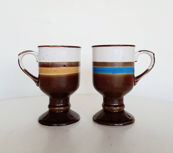 Vintage Pair of Ceramic Footed Coffee Mugs - Etsy