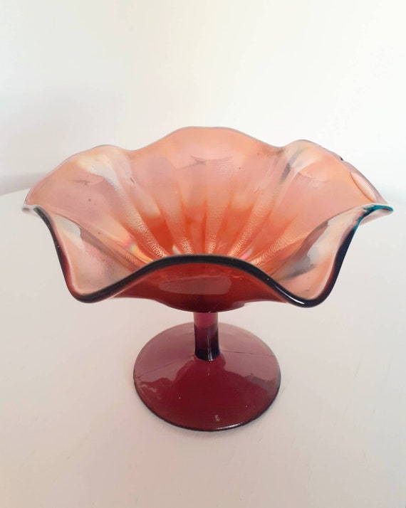 Vintage Carnival Glass Fluted Pedestal Dish Red Compote | Etsy