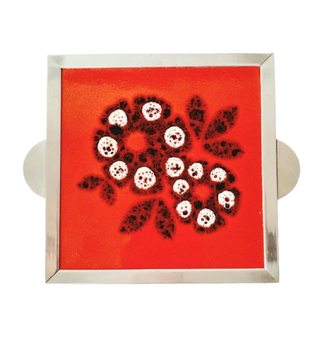 Mid Century MCM Chrome and Ceramic Tile Bar Top Cutting Board Cheese ...