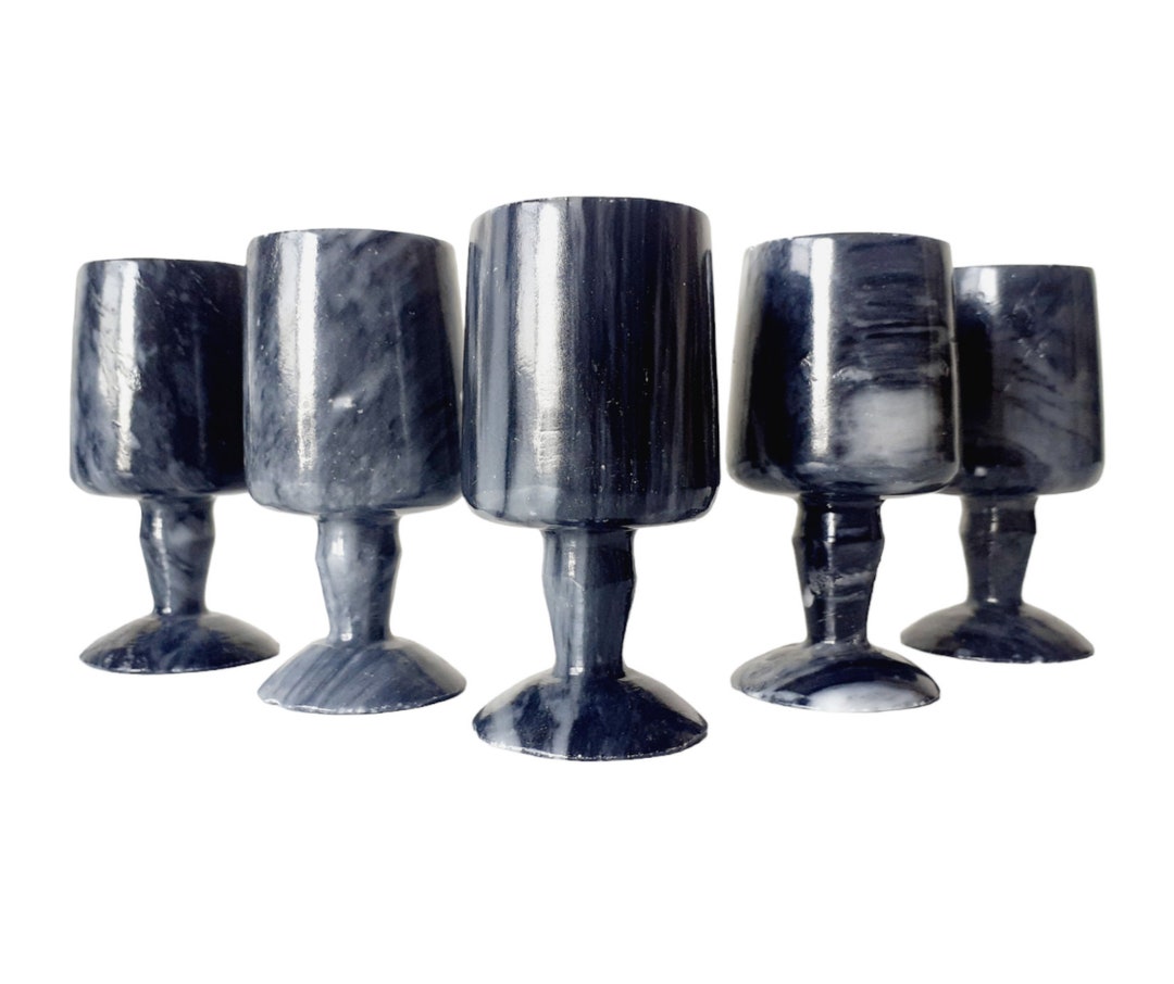 Vintage Black Grey Small Marble Goblets Stemware Cups - Etsy