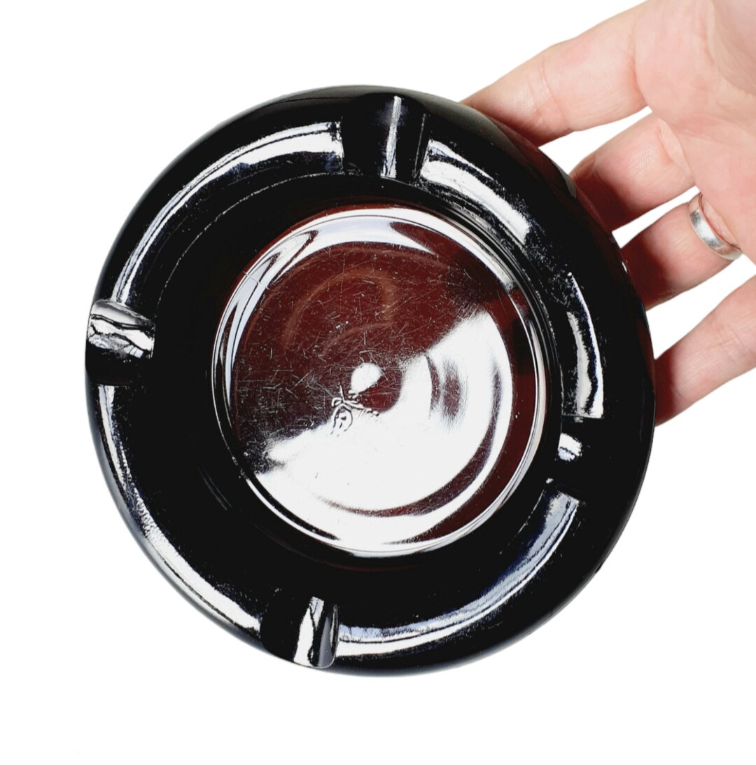 Vintage Mid Century MCM Dominion Dark Brown Glass Round Ashtray ...