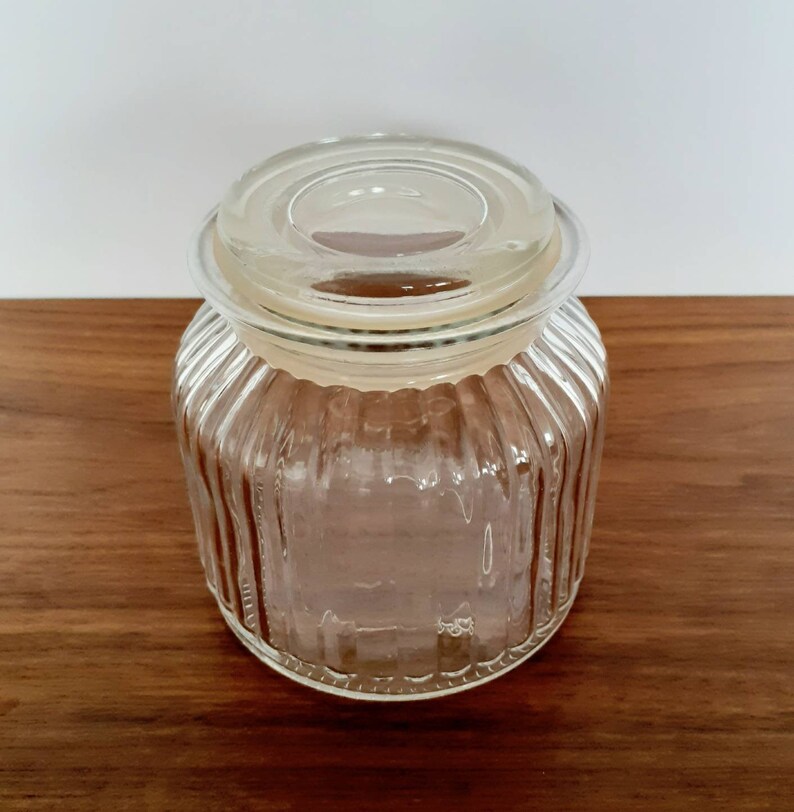 Vintage Clear Glass Ribbed Jar - Etsy