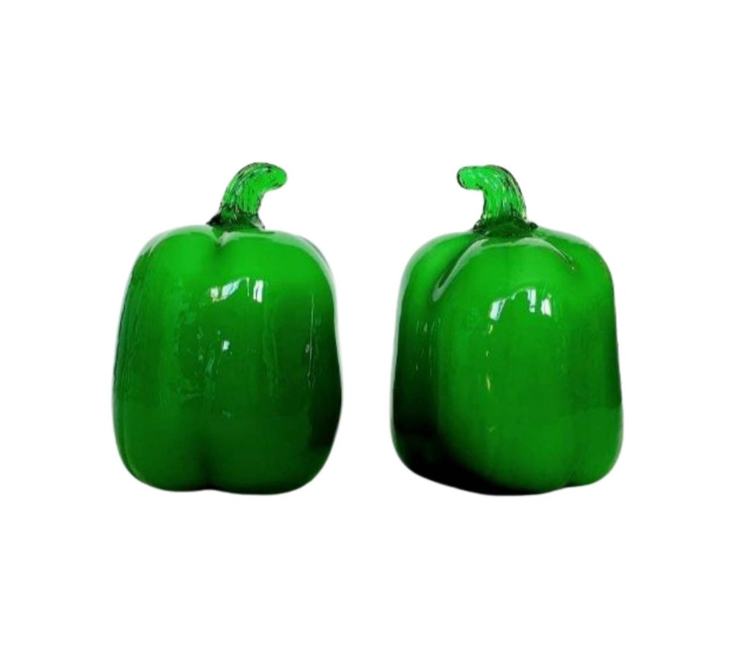 Vintage Murano Style Solid Glass Vegetables Green Bell Peppers Set of 2 ...