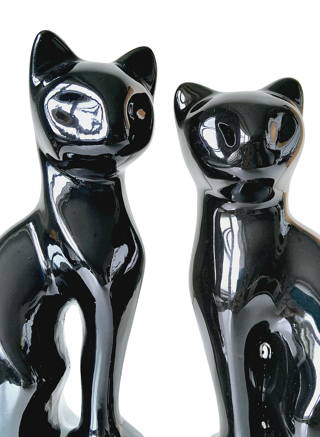 MCM Mid Century Vintage Black Glazed Ceramic Cat Figurines Set of 2 - Etsy