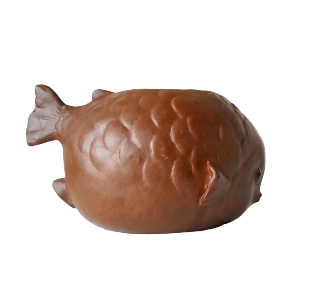 Vintage Large Brown Ceramic Fish Planter - Etsy
