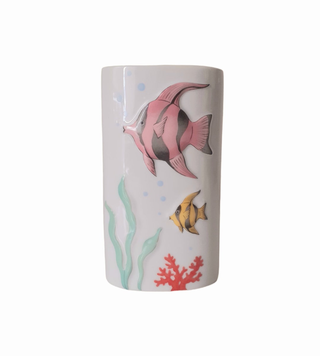 Vintage 80s Glazed Ceramic Fish Vase - Etsy