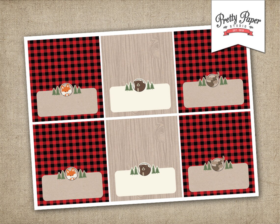Food Labels Buffalo Plaid Woodland // INSTANT DOWNLOAD // - Etsy