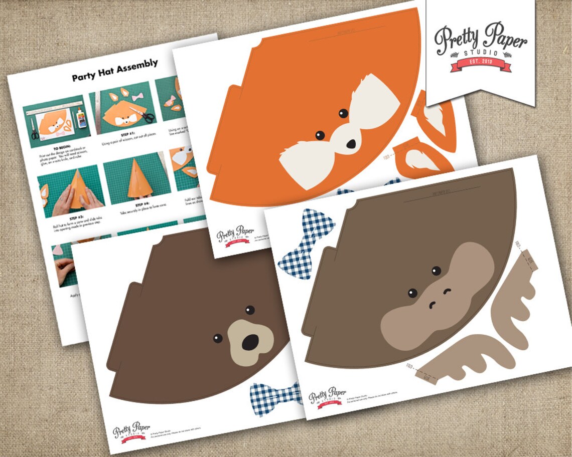 Woodland Animal Party Hats // INSTANT DOWNLOAD // Fox Moose - Etsy