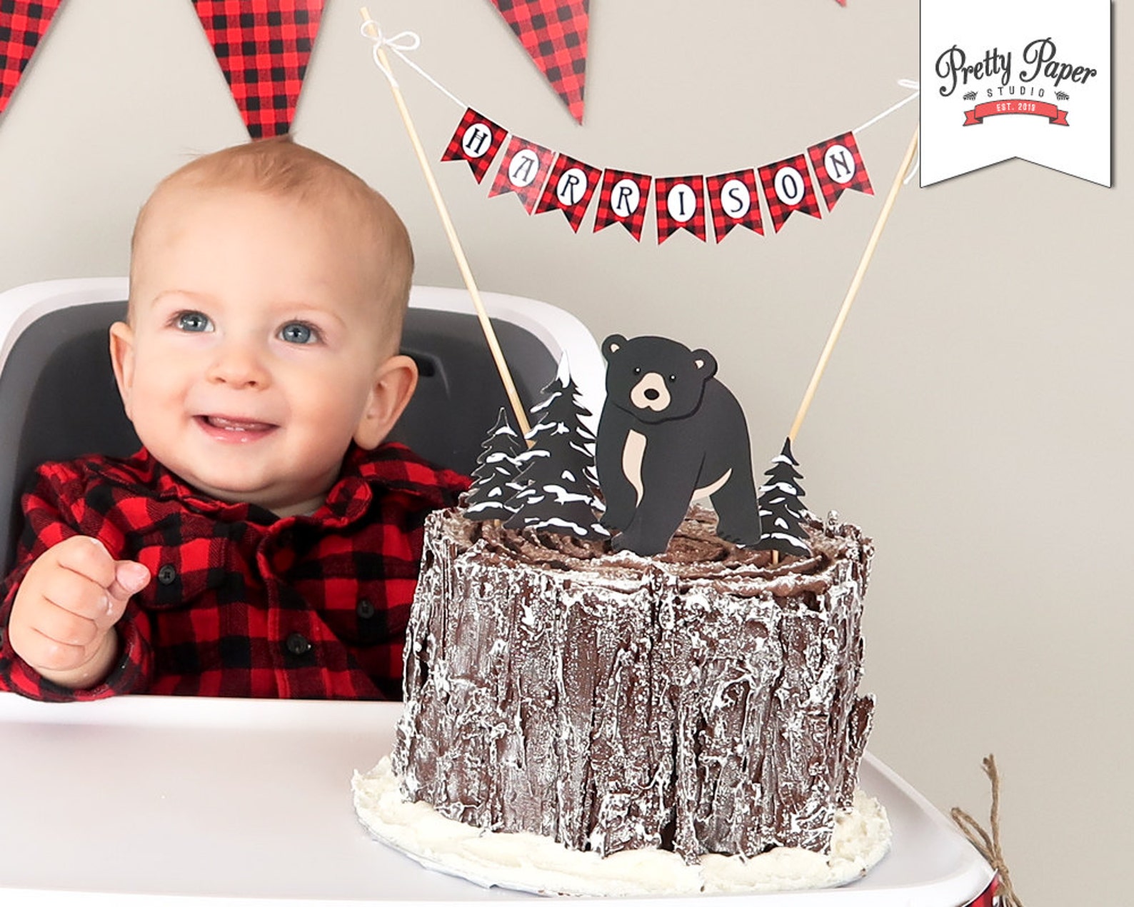 Personalized Cake Topper Baby Bear Lumberjack // INSTANT | Etsy