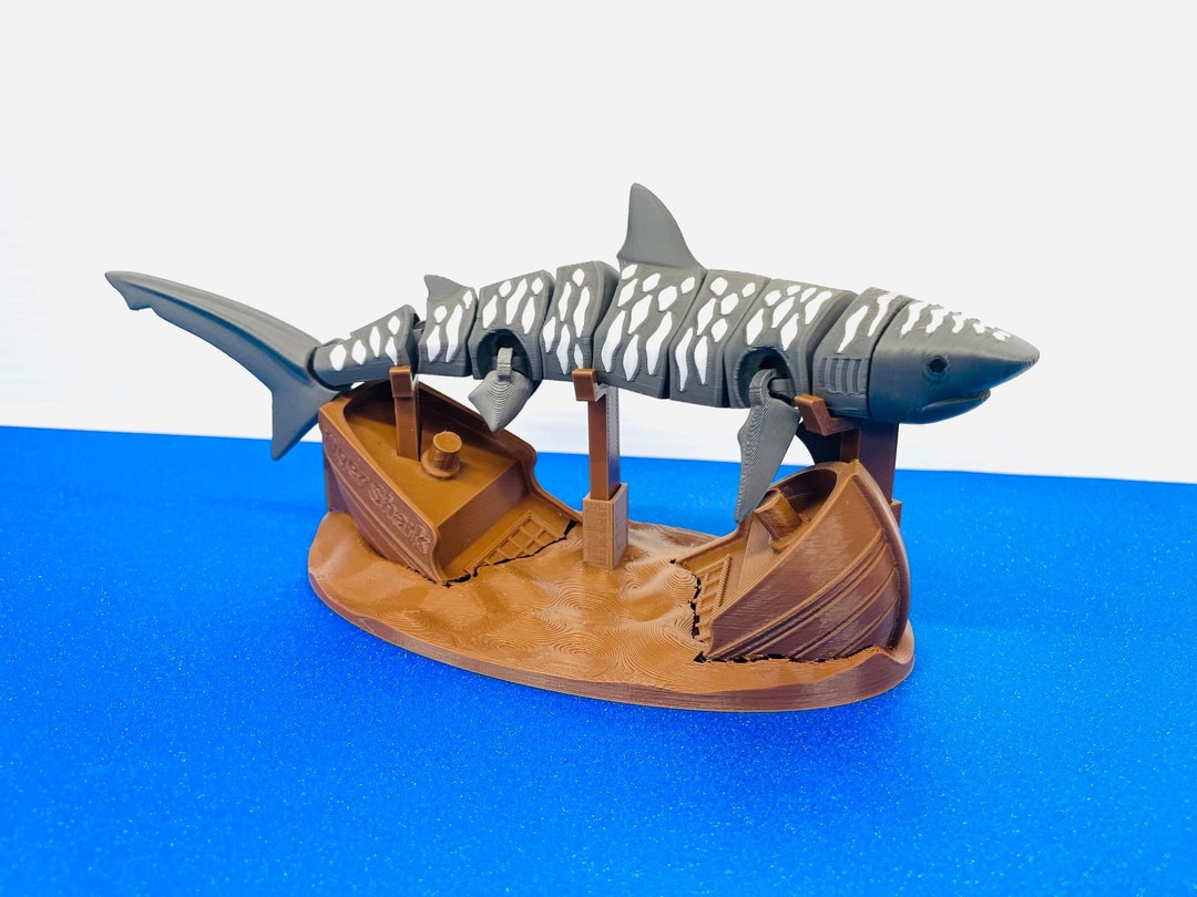 3D Printed Articulated Tiger Shark with Display Stand, Articulated ...