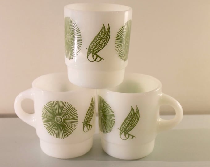 RARE Green and White Stackable Fire King Mugs - Etsy