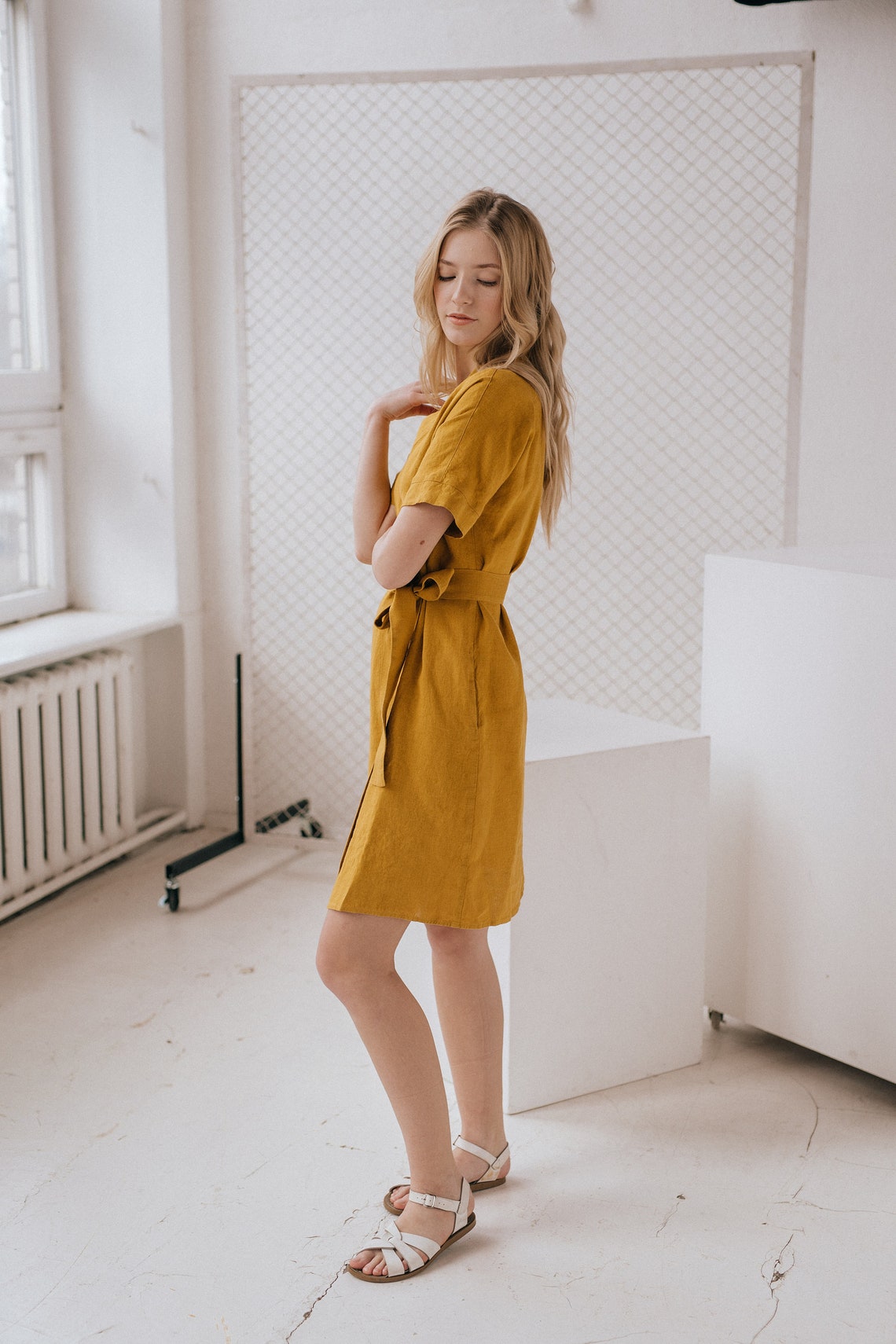 Linen Wrap Dress Linen Robe Dress Linen Kimono Sleeve Dress | Etsy