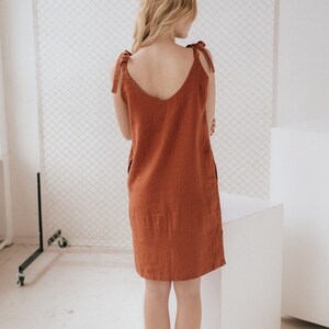 Linen Slip Dress, Rust Orange Linen Dress With Ties, Strappy Linen ...