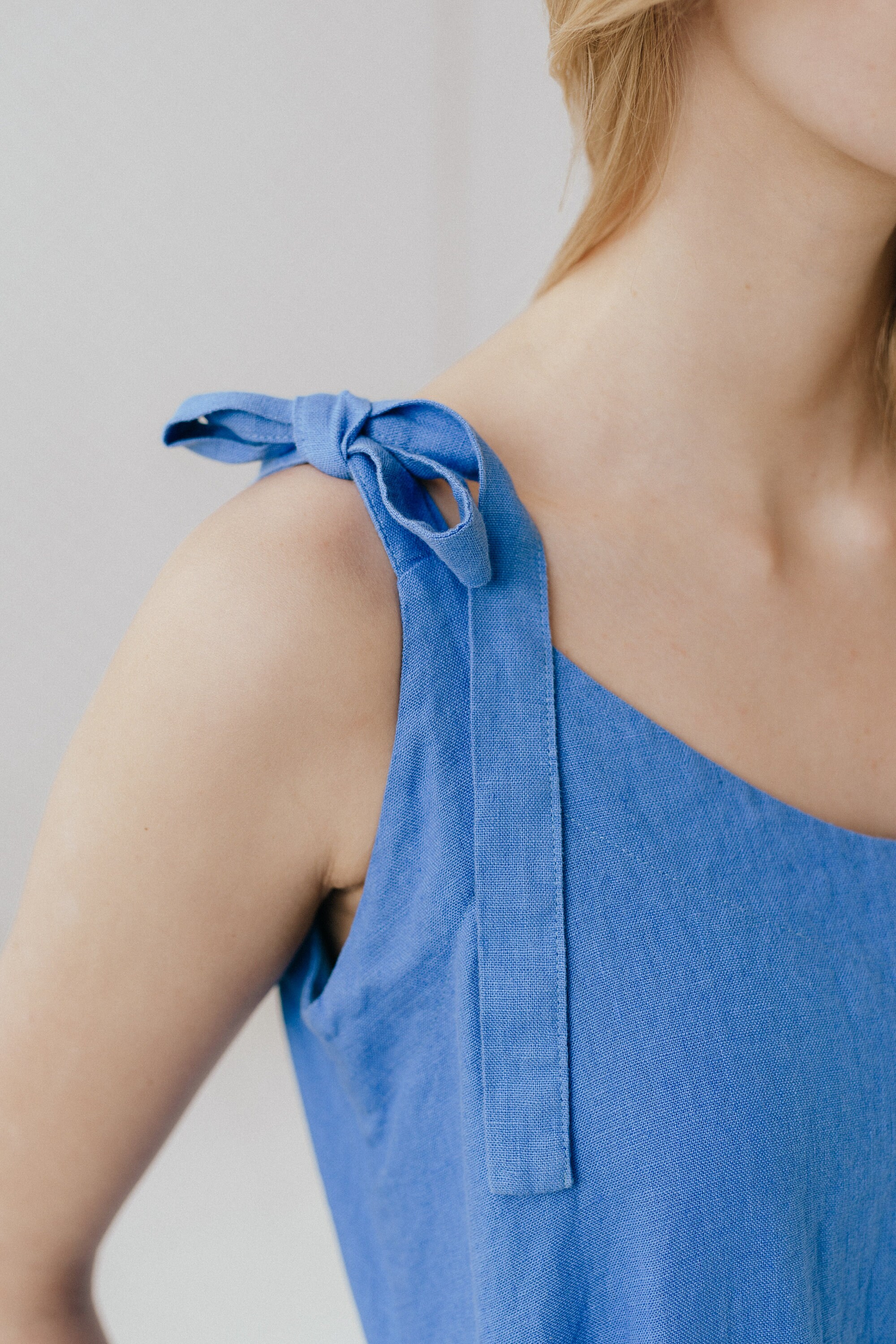 Linen Slip Dress, Blue Linen Dress With Ties, Strappy Linen Dress ...