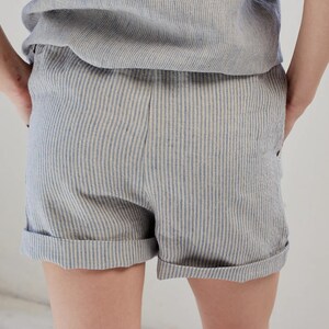 Women's Linen Shorts, Striped Summer Shorts, Natural Flax Shorts ...