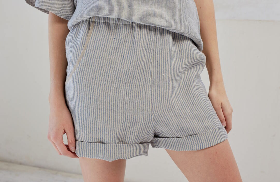 Women's Linen Shorts Striped Summer Shorts Natural Flax | Etsy