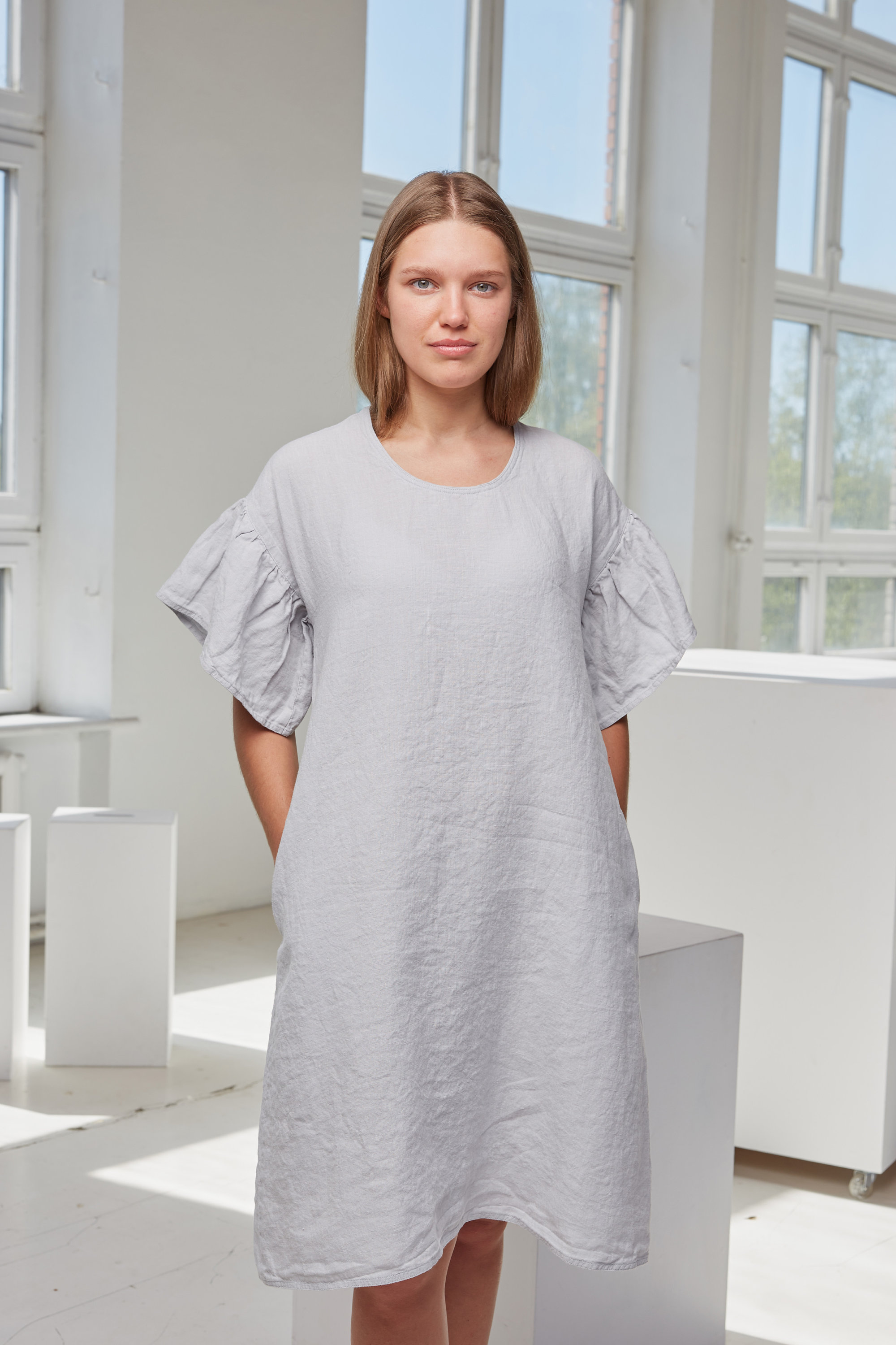 Linen Summer Tunic, Linen Ruffle Sleeve Dress, Washed and Soft Linen ...