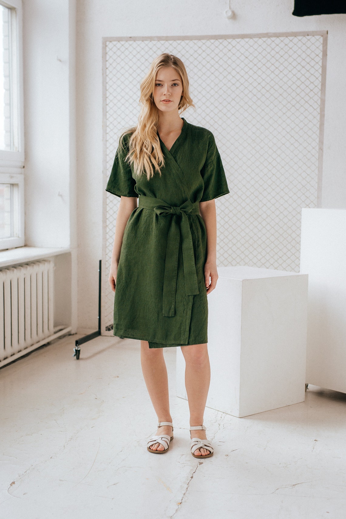 Linen Wrap Dress Linen Robe Dress Linen Kimono Sleeve Dress - Etsy