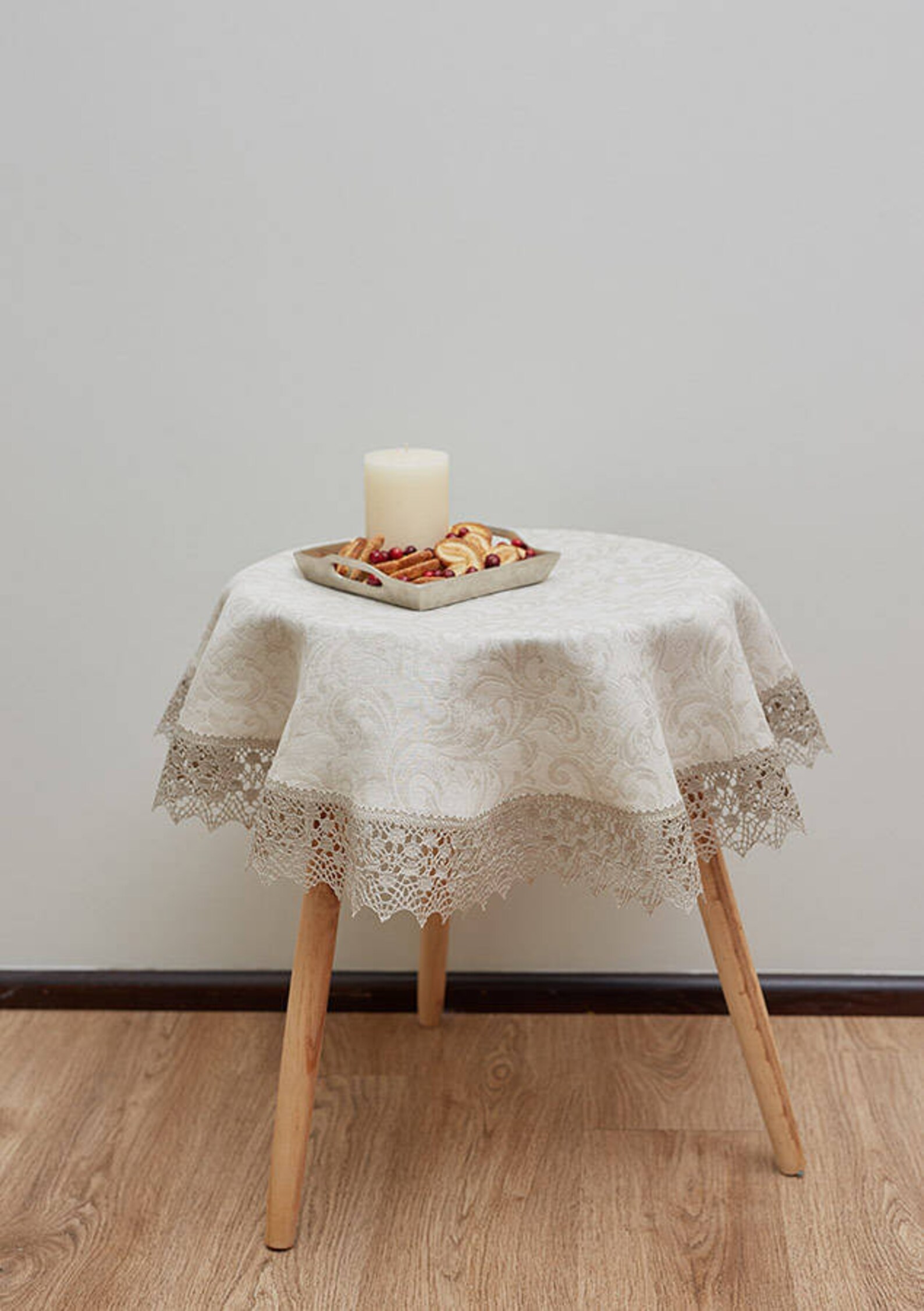 LINEN Round TABLECLOTH Grey Tablecloth With Trim Natural - Etsy