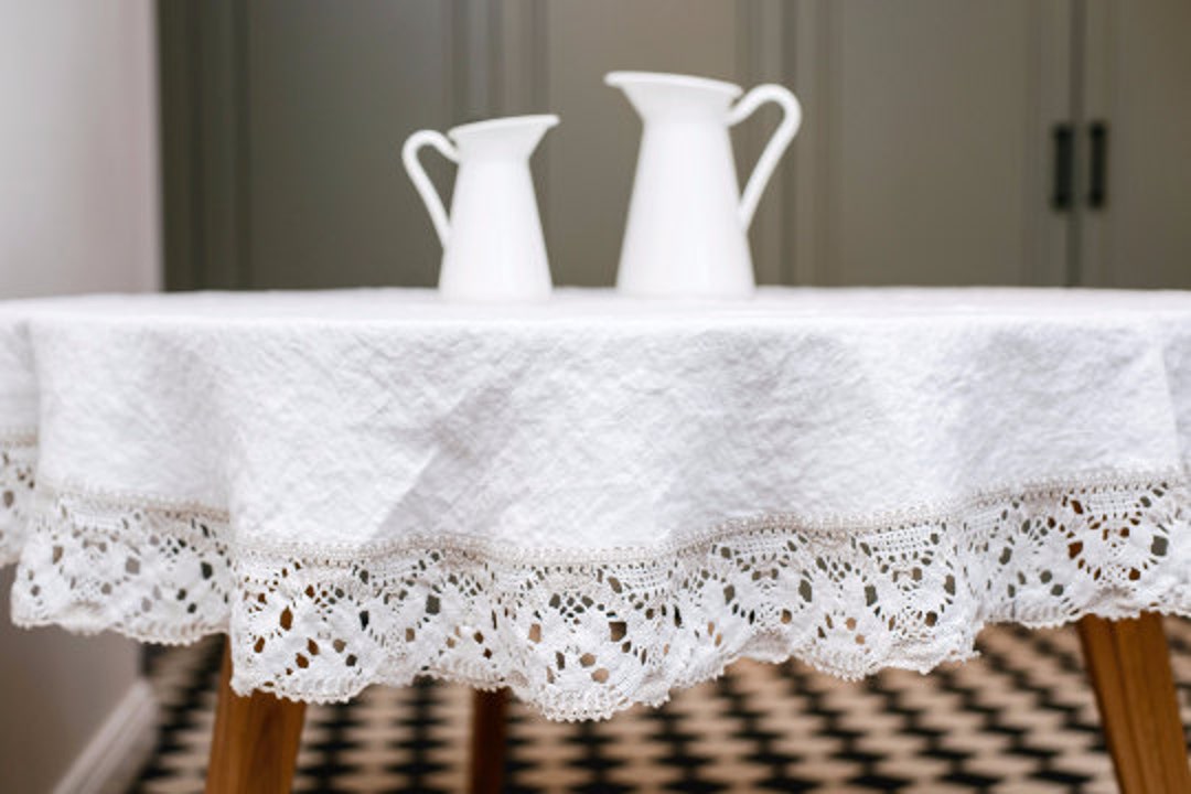 Linen Tablecloth, White Round Linen Tablecloth, Linen Christmas ...