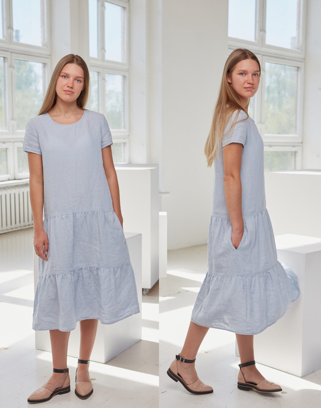 Linen Summer Dress, Washed and Soft Linen Dress, Layered Linen Dress ...