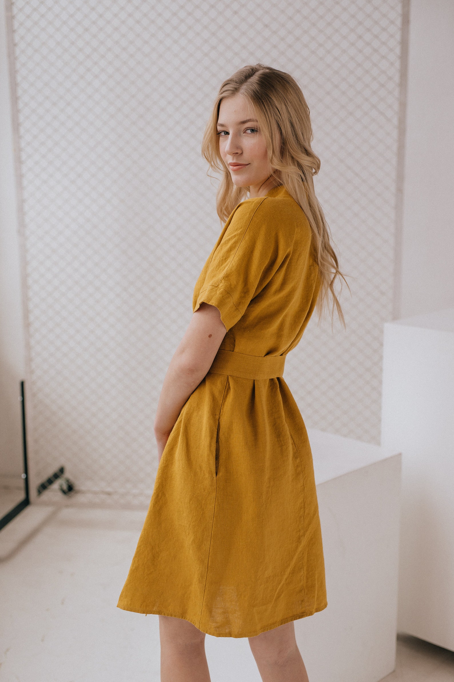 Linen Wrap Dress Linen Robe Dress Linen Kimono Sleeve Dress | Etsy