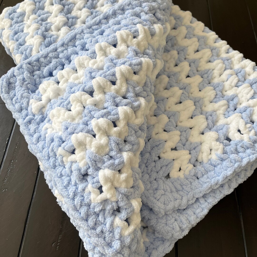 Blue Chunky Baby Blanket, Crochet Baby Boy Blanket, Baby Shower Gift ...