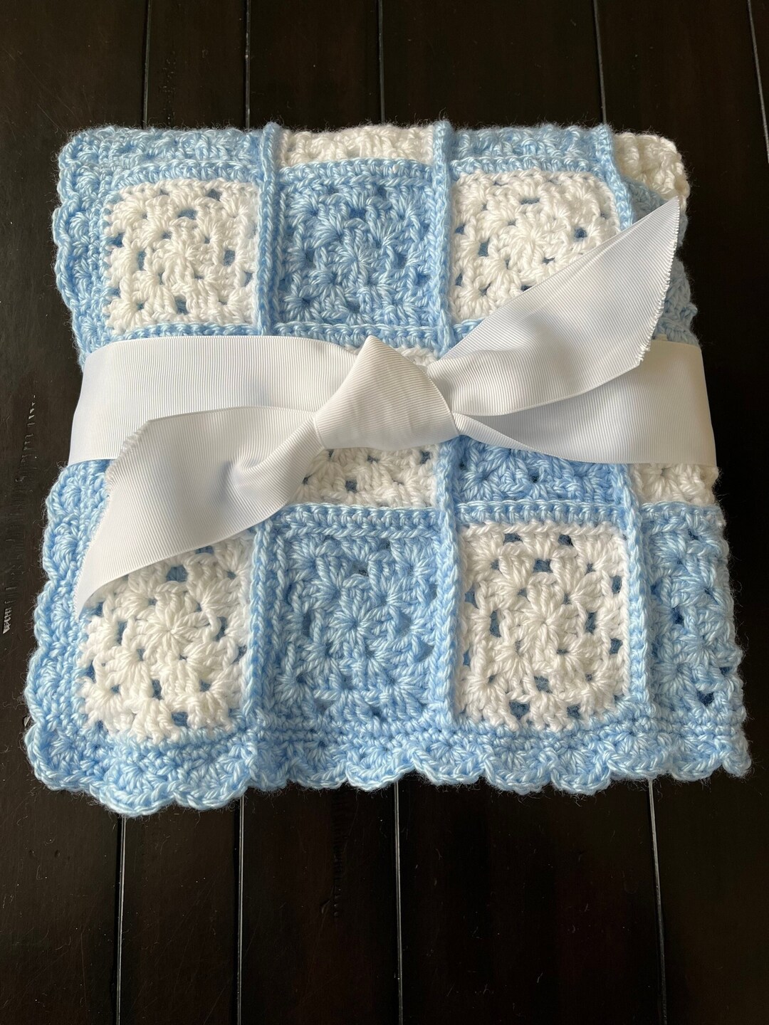 Baby Boy Blanket, Blue and White Baby Blanket, Blue and White Crocheted ...
