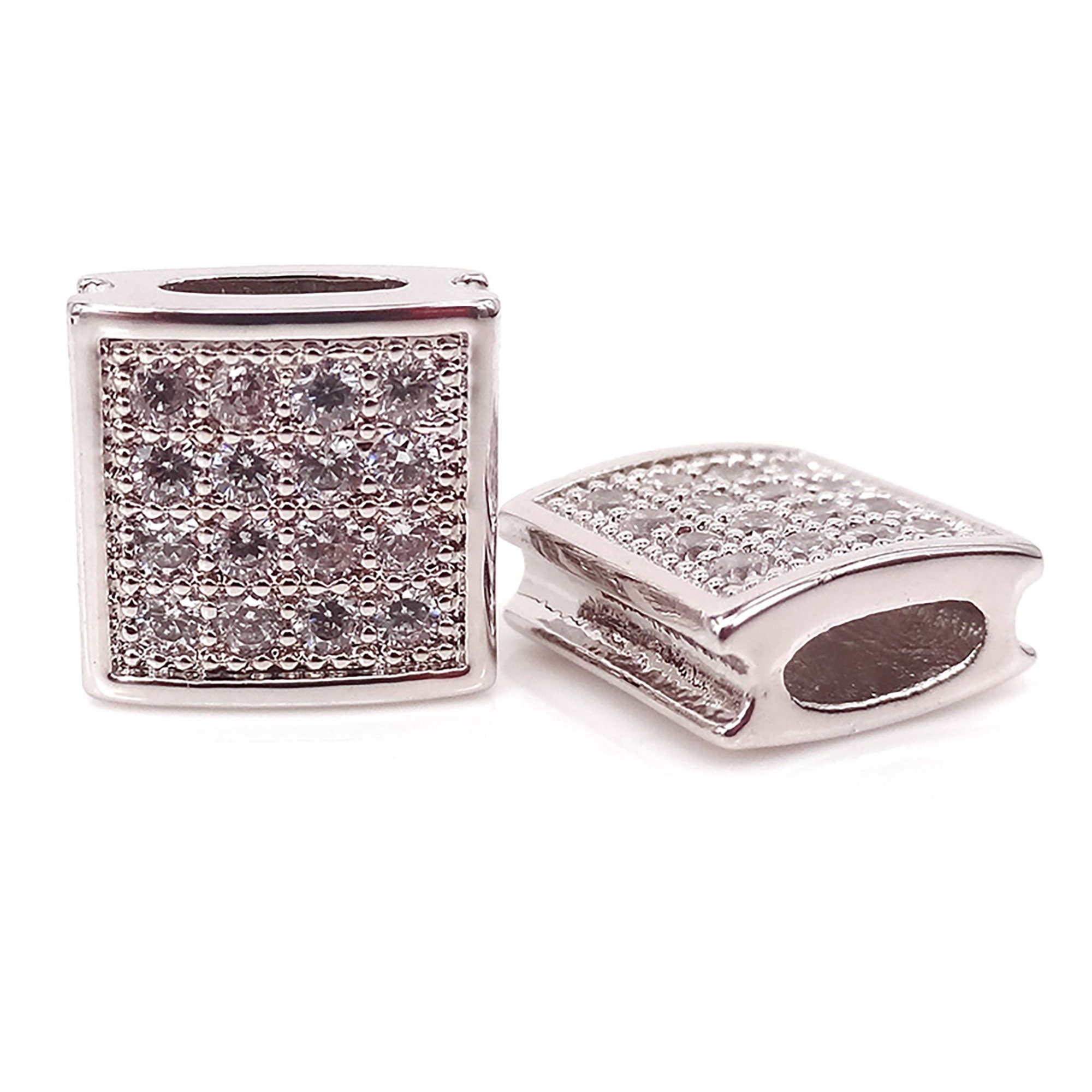 CZ Flat Square Spacer Beads, Diy Shamballa Metal Beads, Clear Zircon ...