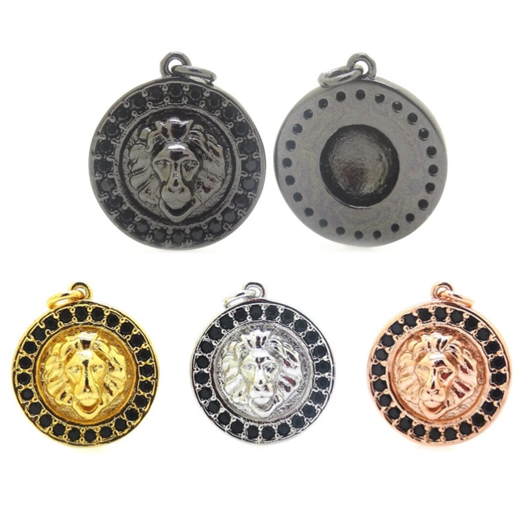 New 18K Gold Plated Lion Head Pendant, Micro Pave Black CZ Cubic ...