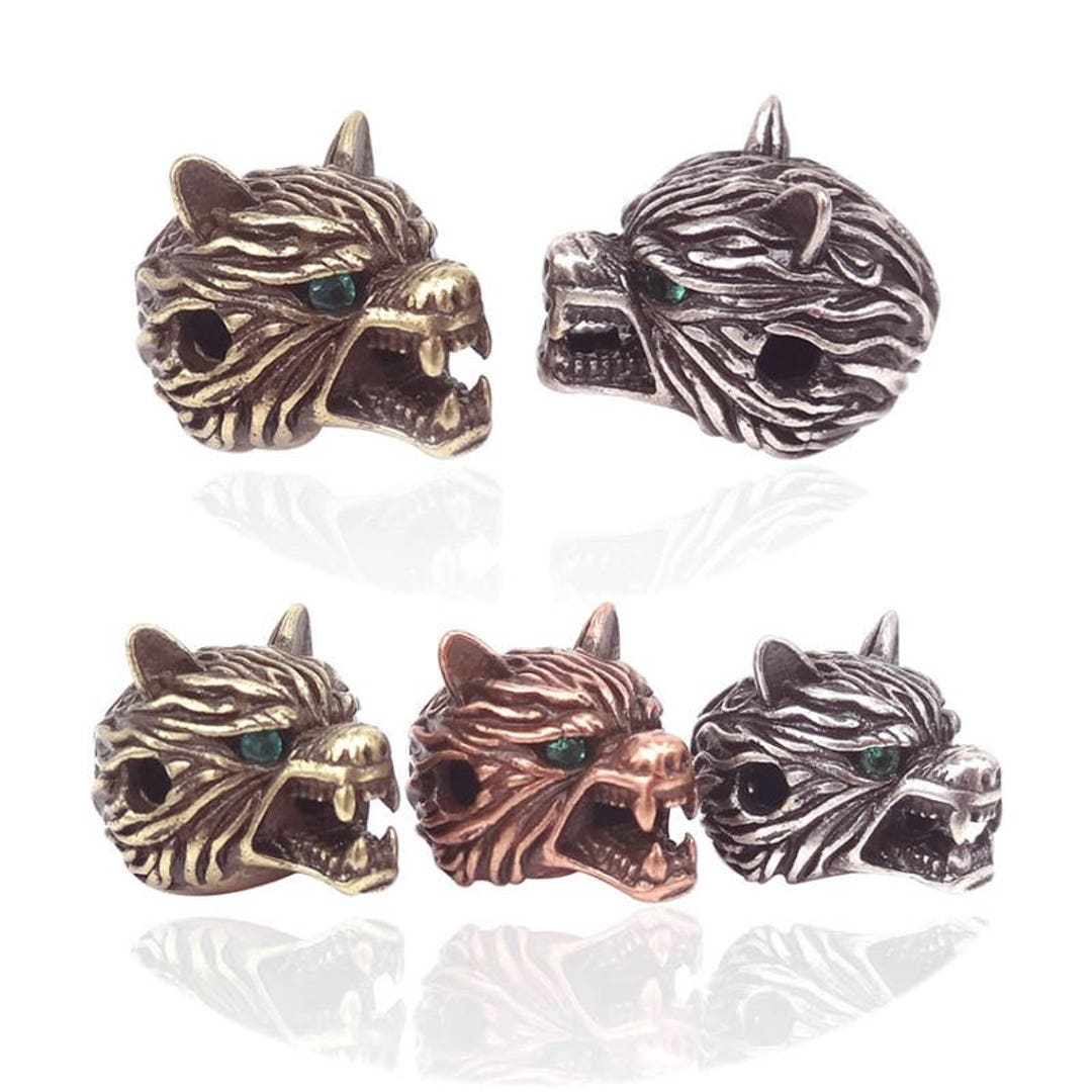 Antique Bronze/gold/silver Wolf Head Beads, Micro Pave CZ Wolf Beads ...