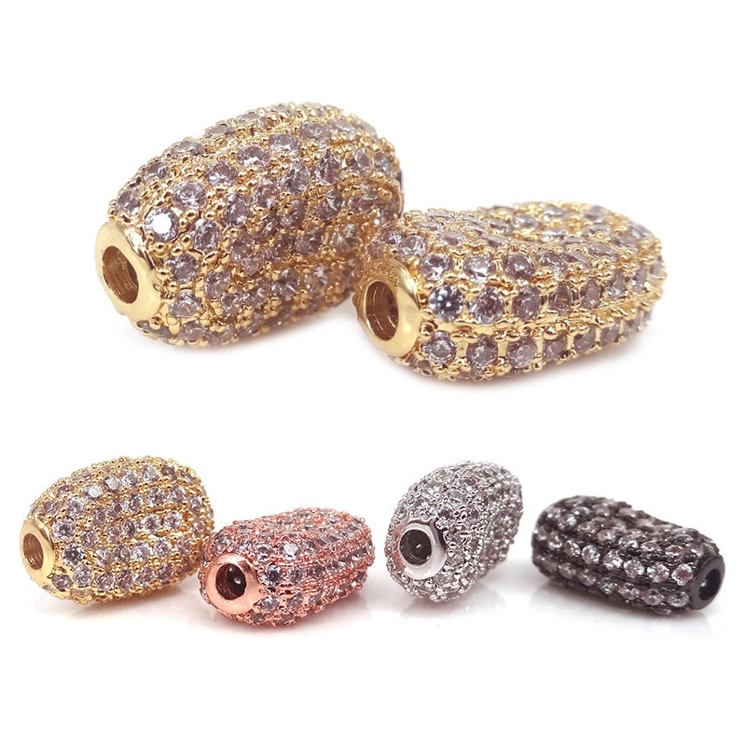Mixed Color Real Gold Plated Micro Pave Clear CZ Crystal Chunky Beads ...
