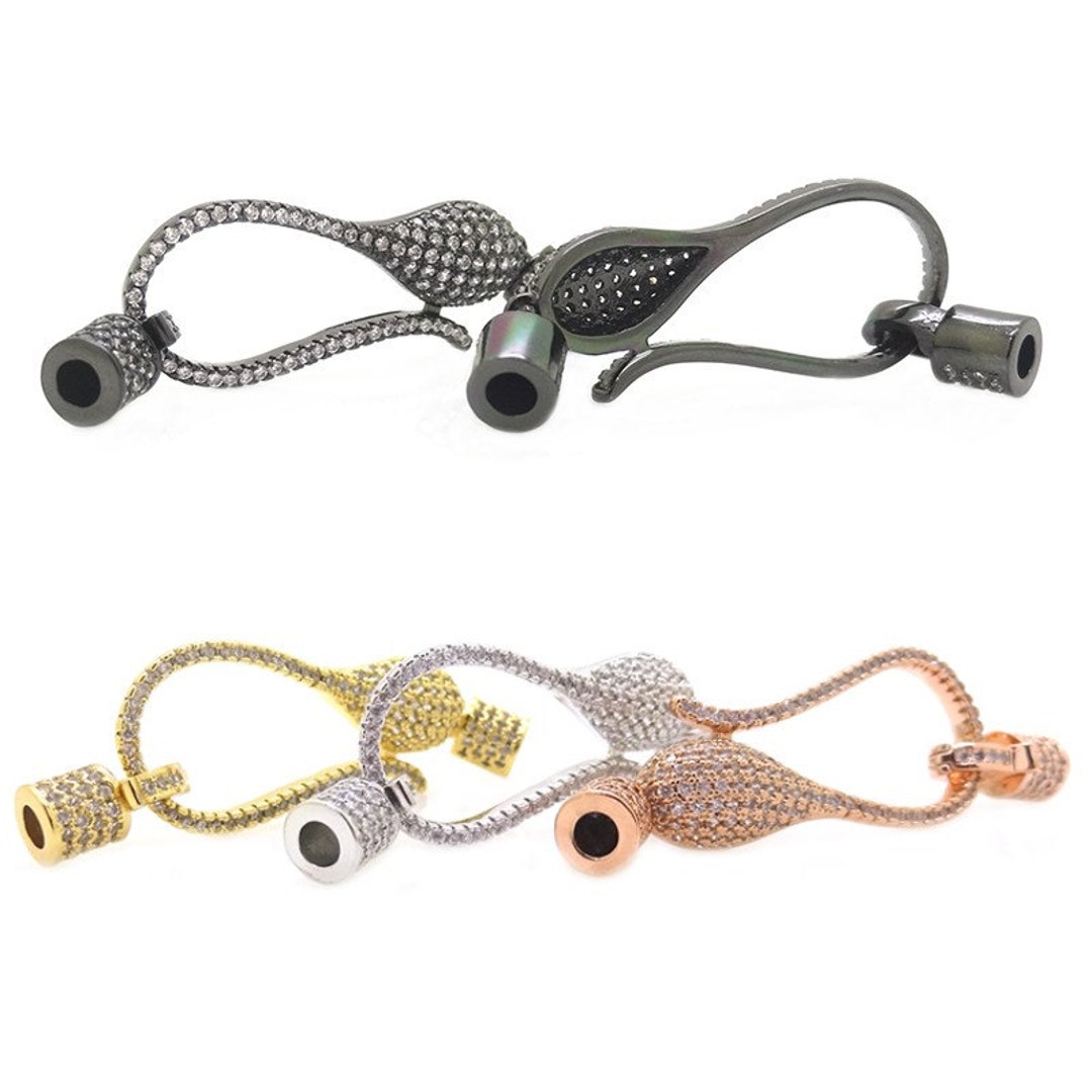 Gold/silver/rosegold/black Tone Micro Pave CZ Fold Over Clasp Bead With ...
