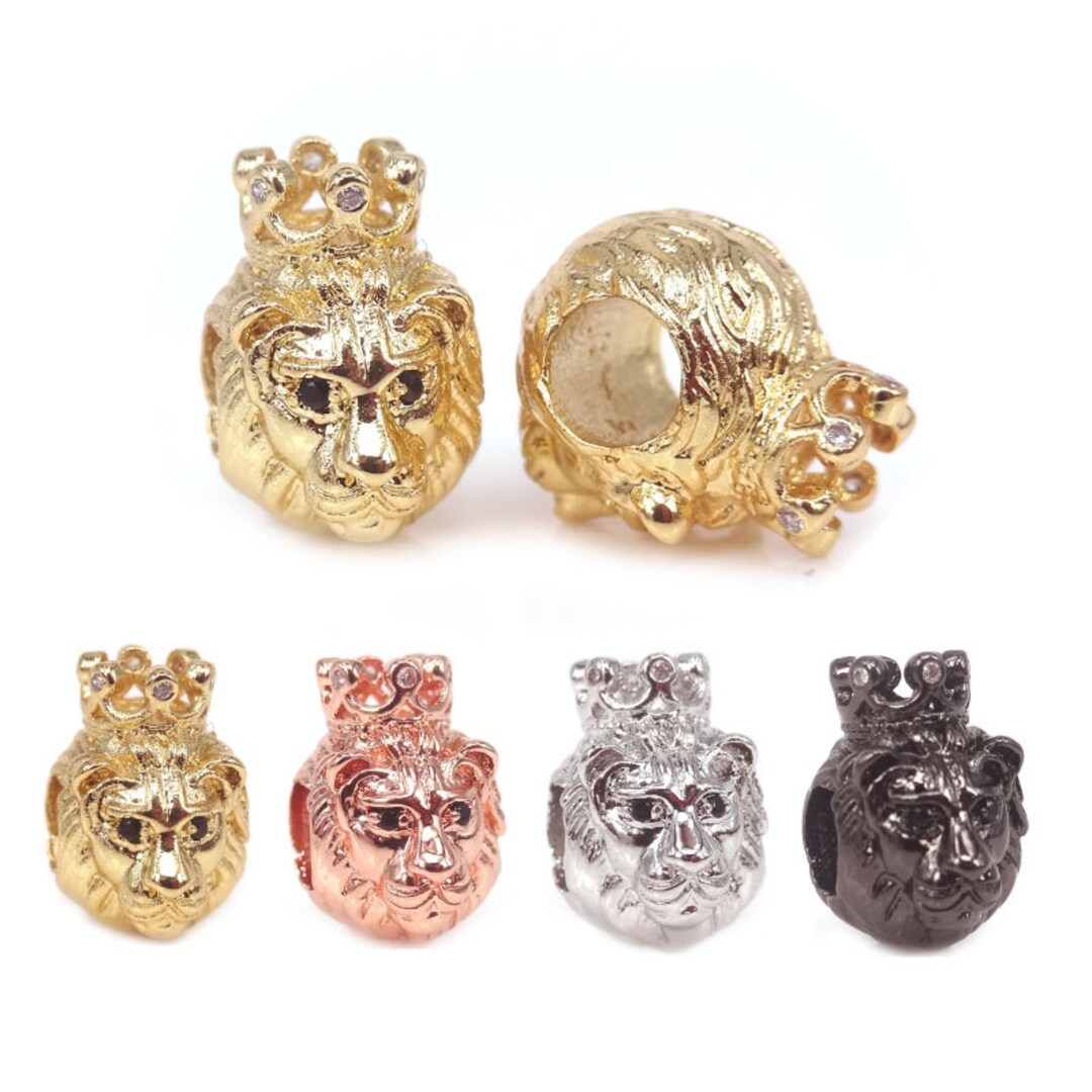 Micro Pave CZ Lion Head Spacer Beads,lion Head Charm, Lion Head Beads ...
