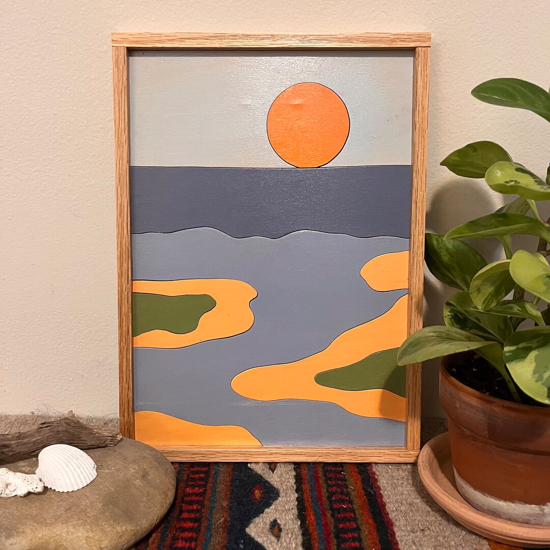Handmade Abstract Minimalist Landscape Wood Art | River Lake Michigan ...